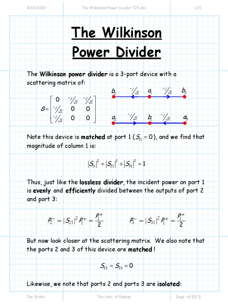 The Wilkinson Power Divider 723 | PDF | Radio Technology | Electrical ...