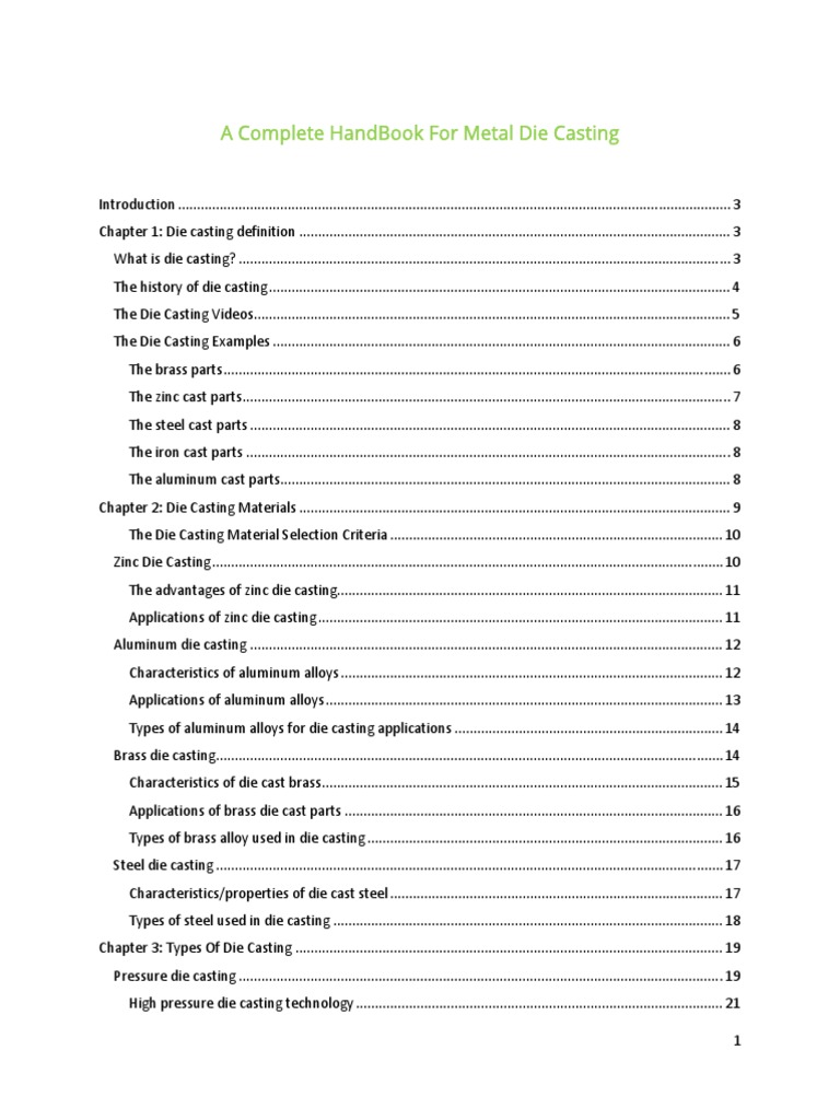 HandBook Die Casting | PDF | Casting (Metalworking) | Brass