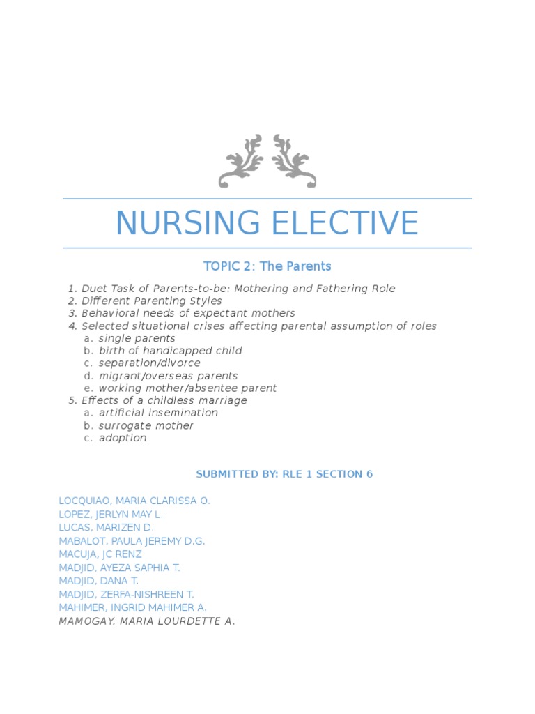 Nursing Elective | PDF | Parenting | Relationships