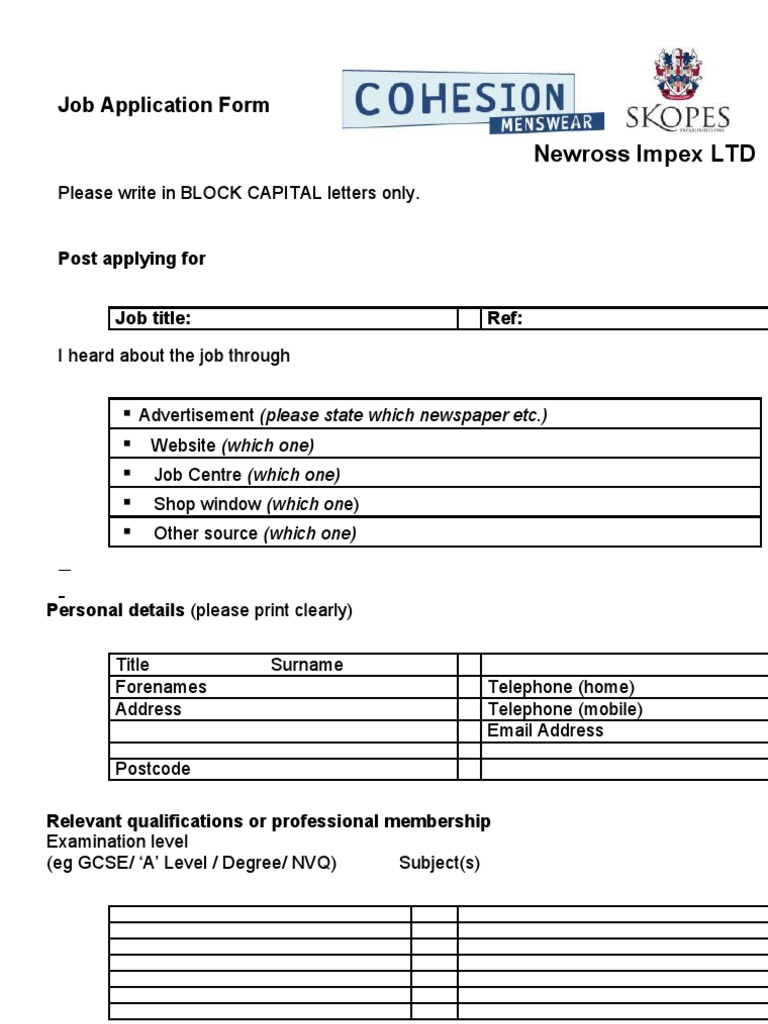 Job Application Form: Newross Impex LTD | PDF | Employment | Justice