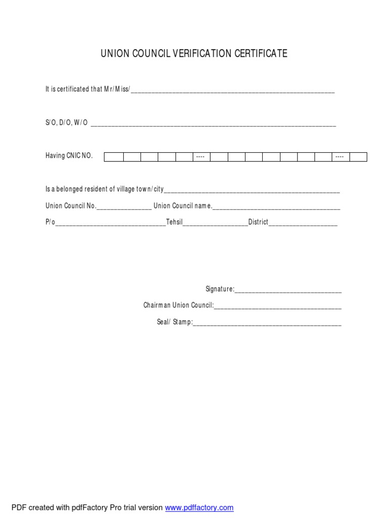 Union Council Verification Certificate - 1dd96d | PDF