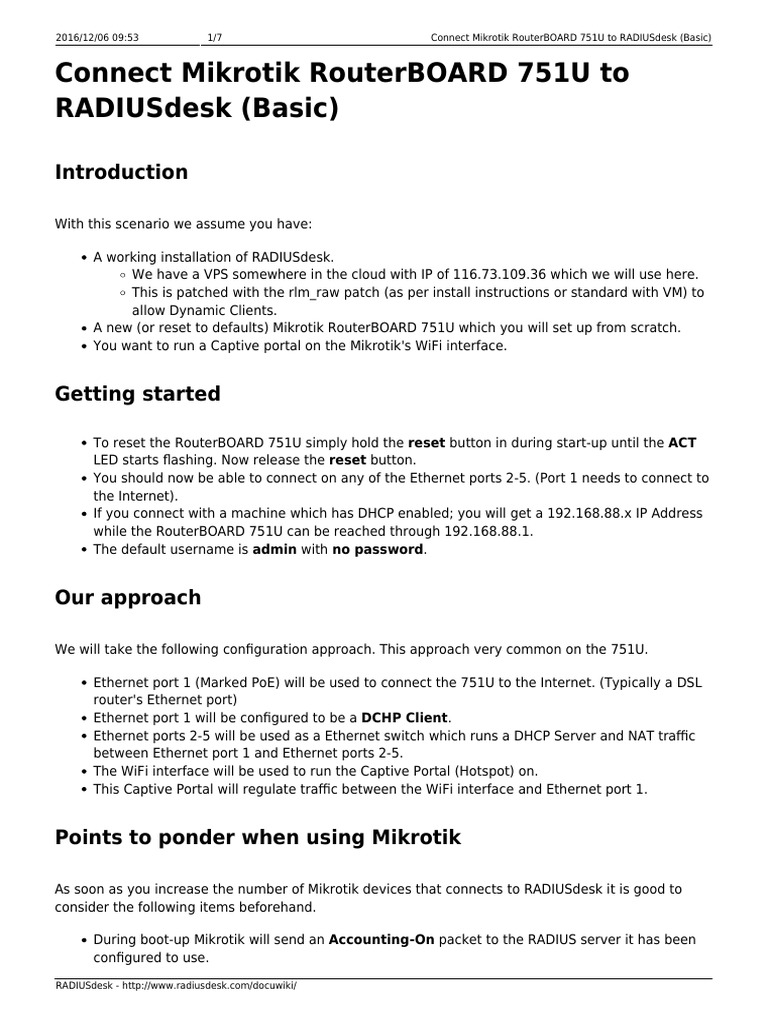 Connect Mikrotik Routerboard 751u To Radiusdesk Basic | PDF | Router (Computing) | Radius