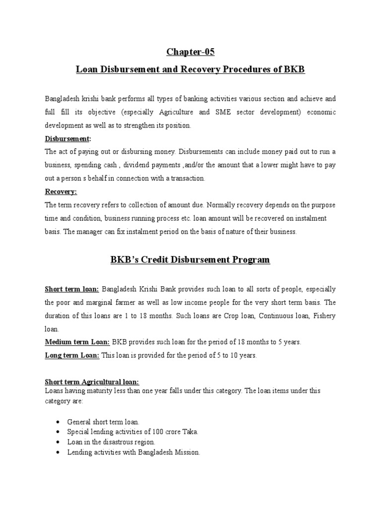 BKB Loan Disbursement and Recovery Guide | PDF | Loans | Credit (Finance)