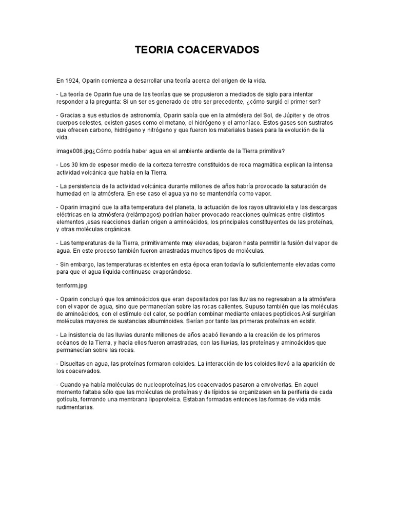 Teoria Coacervados y Biogenesis | PDF
