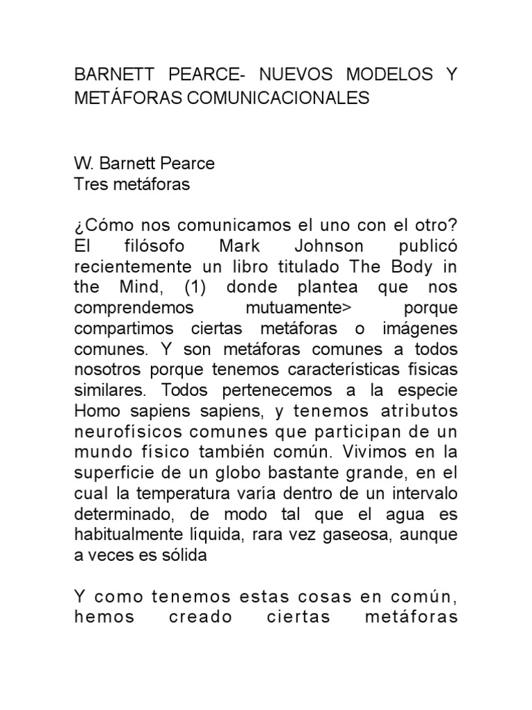 1 - BARNETT PEARCE Tres Metaforas | PDF | Paradigma | Metáfora
