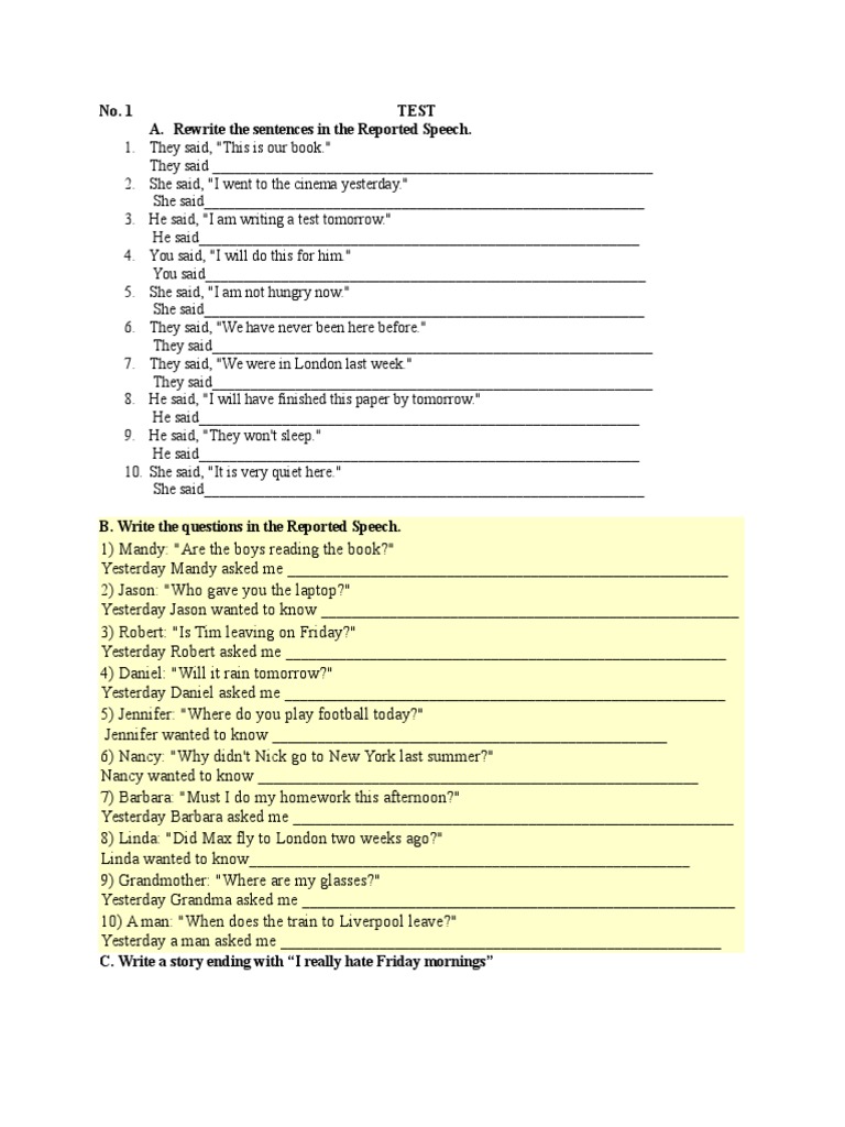 Test Reported Speech | PDF | Leisure