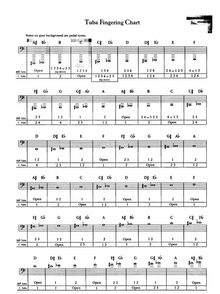Tuba Fingering Chart 3 0 | PDF