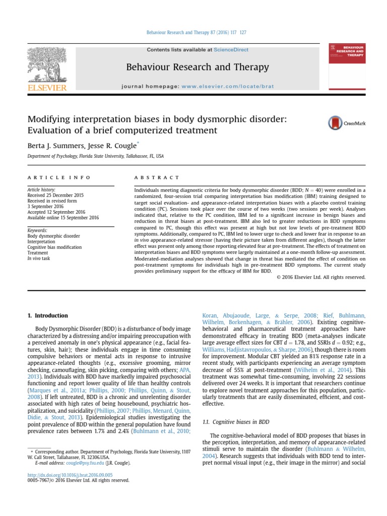 Behaviour Research and Therapy: Berta J. Summers, Jesse R. Cougle | PDF ...