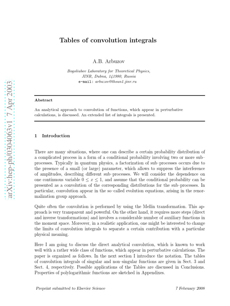 Tables of Convolution Integrals: A.B. Arbuzov | PDF | Convolution ...