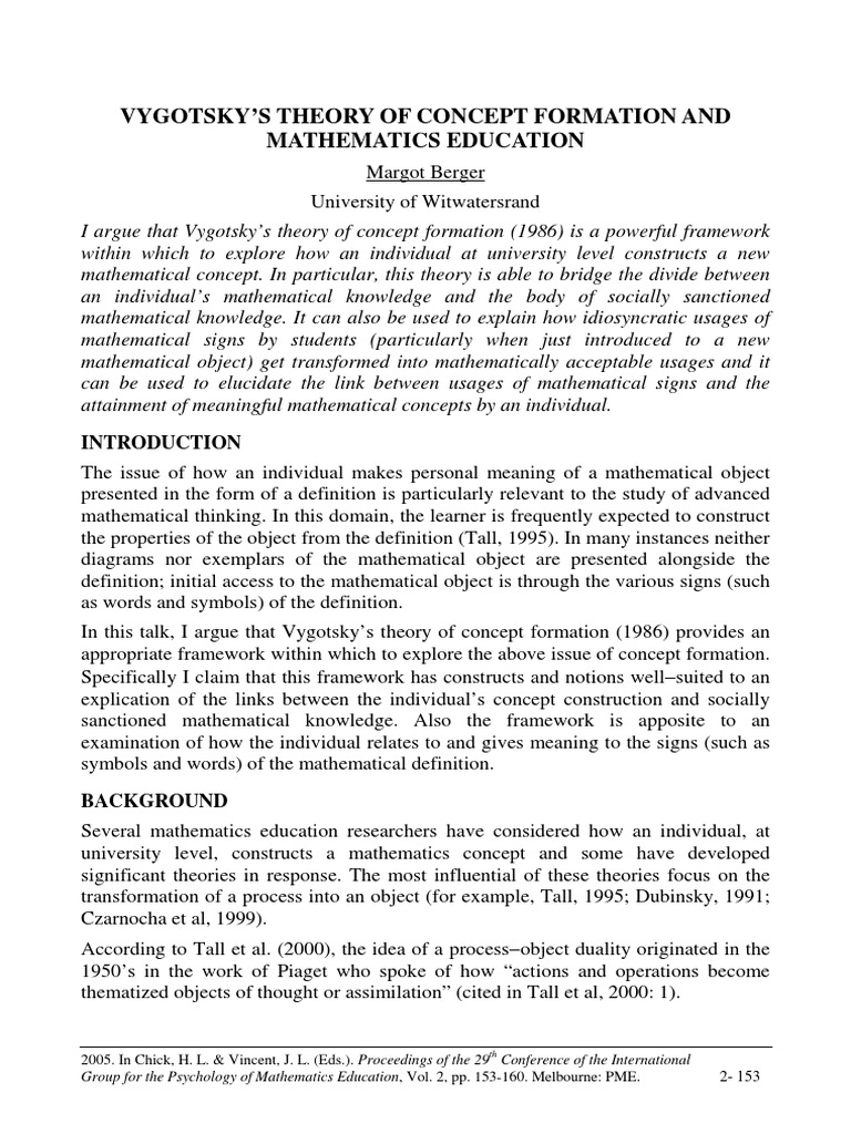 Vygotsky's Concept Formation in Math Education | PDF | Concept ...