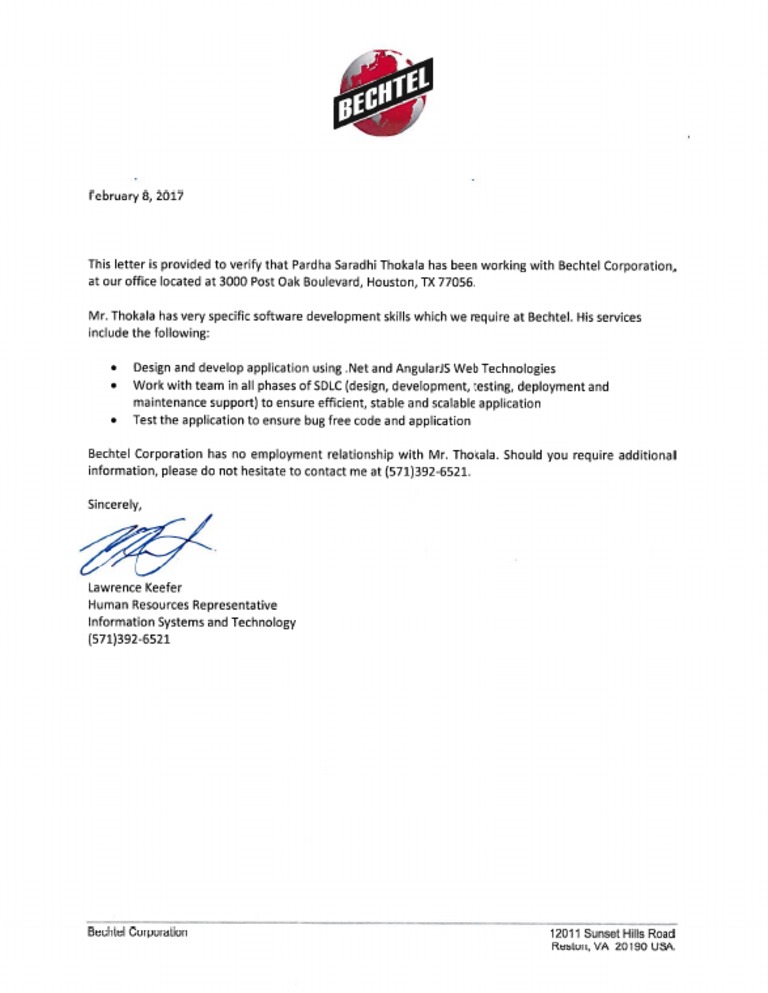 Client Reference Letter - Thokala | PDF