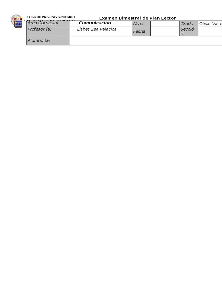 Examen Bimestral de Plan Lector IV Bimestre | PDF