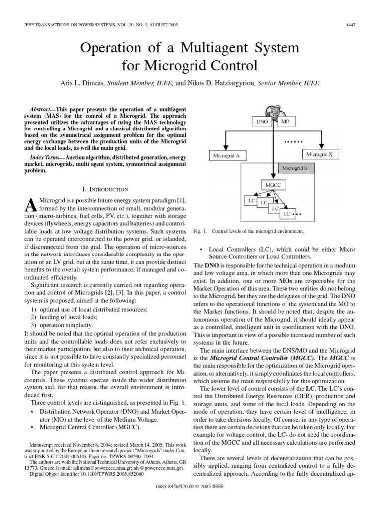 Operation Of A Multiagent System For Microgrid Control Pdf Distributed Generation