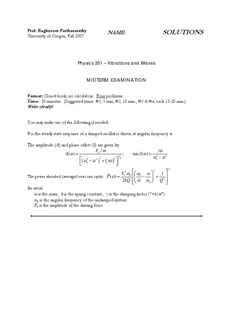 Midterm Solutions Phys 255 Sfu Simon Fraser University | PDF | Physics ...