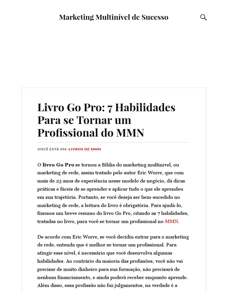 Livro Go Pro - 7 Habilidades para Se Tornar Um Profissional Do MMN ...
