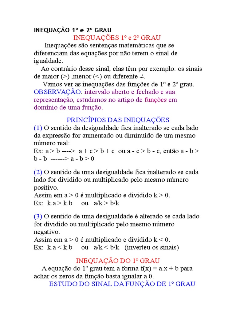 Inequações de 1º e 2º Grau: Conceitos e Resolução | PDF | Número real ...