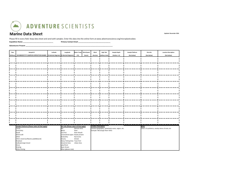 Marine Expedition Data Sheet | PDF | Science & Mathematics