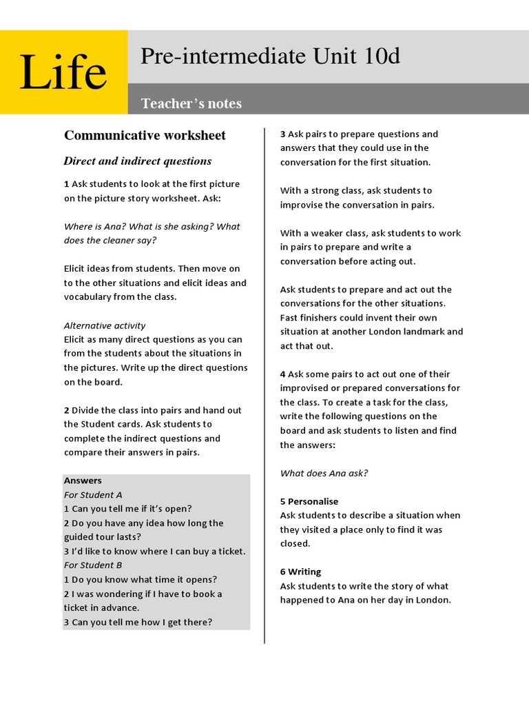 Direct and Indirect Questions Worksheet | PDF