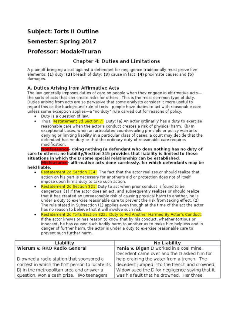 Torts II: Duties & Limitations | PDF | Negligence | Duty Of Care