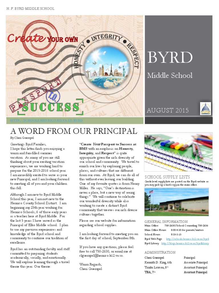 2015-2016 Back To School Newsletter | PDF | Identity Document | Bus