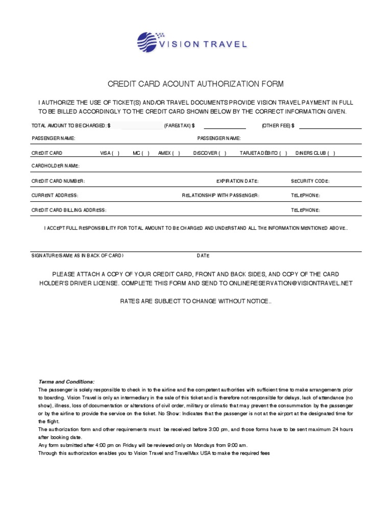 AUTHORIZE CREDIT CARD TRAVEL PAYMENT | PDF