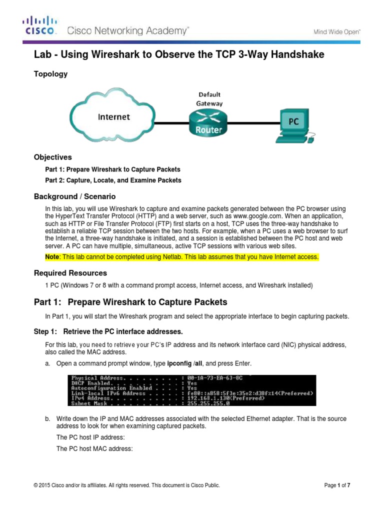 9.2.1.6 Lab - Using Wireshark To Observe The TCP 3-Way Handshake | PDF | Transmission Control ...