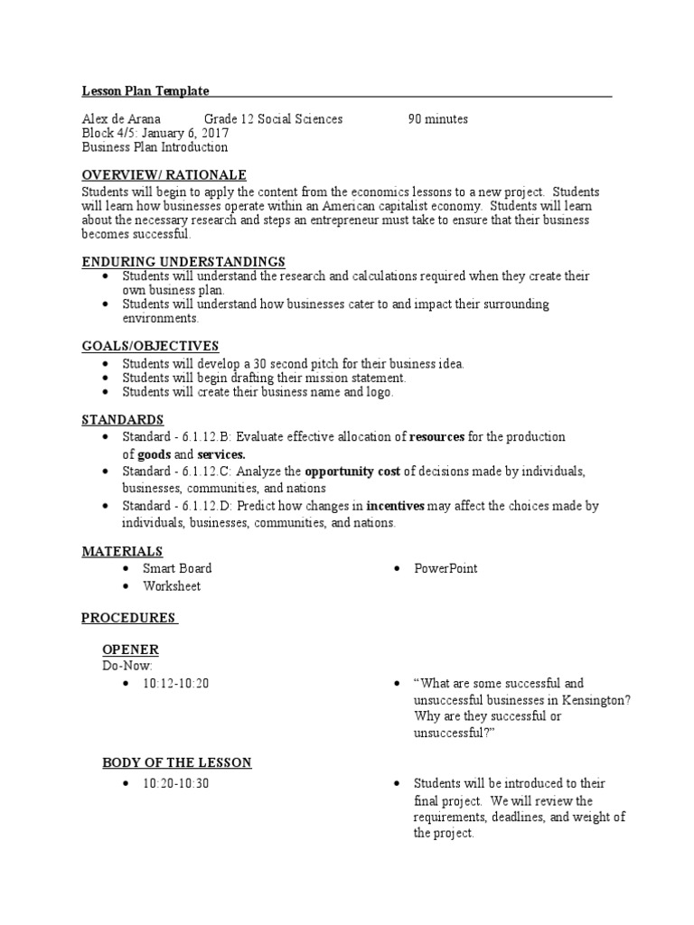 Business Plan Introduction LP | PDF | Business Plan | Lesson Plan