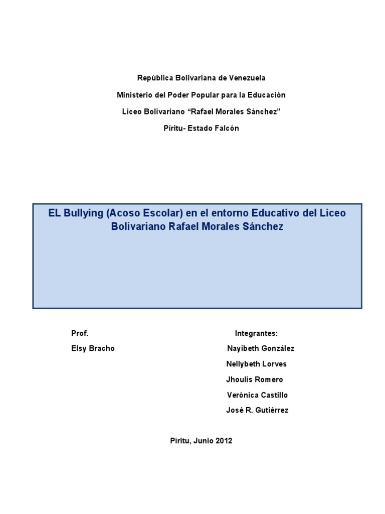 Proyecto de 5to Ano Bullying | PDF | Autoestima | Sicología