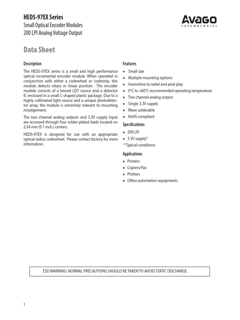 Data Sheet: HEDS-97EX Series | Download Free PDF | Detector (Radio) | Amplitude
