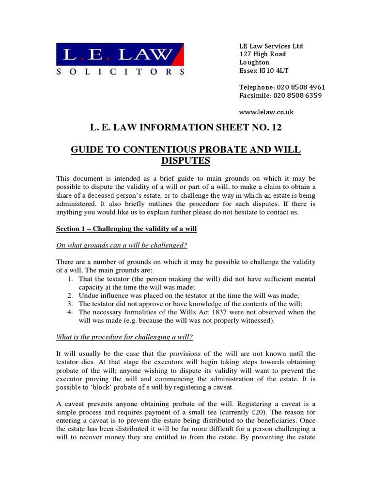 Guide To Contentious Probate | PDF | Will And Testament | Probate