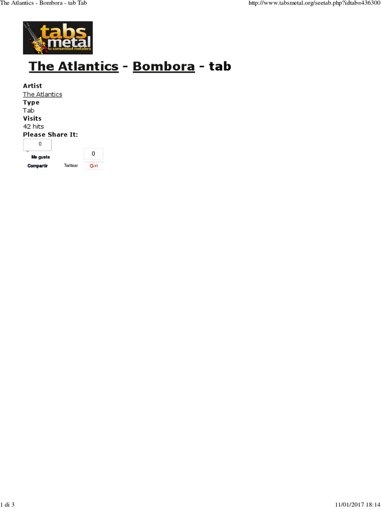 The Atlantics - Bombora - Tab Tab | PDF