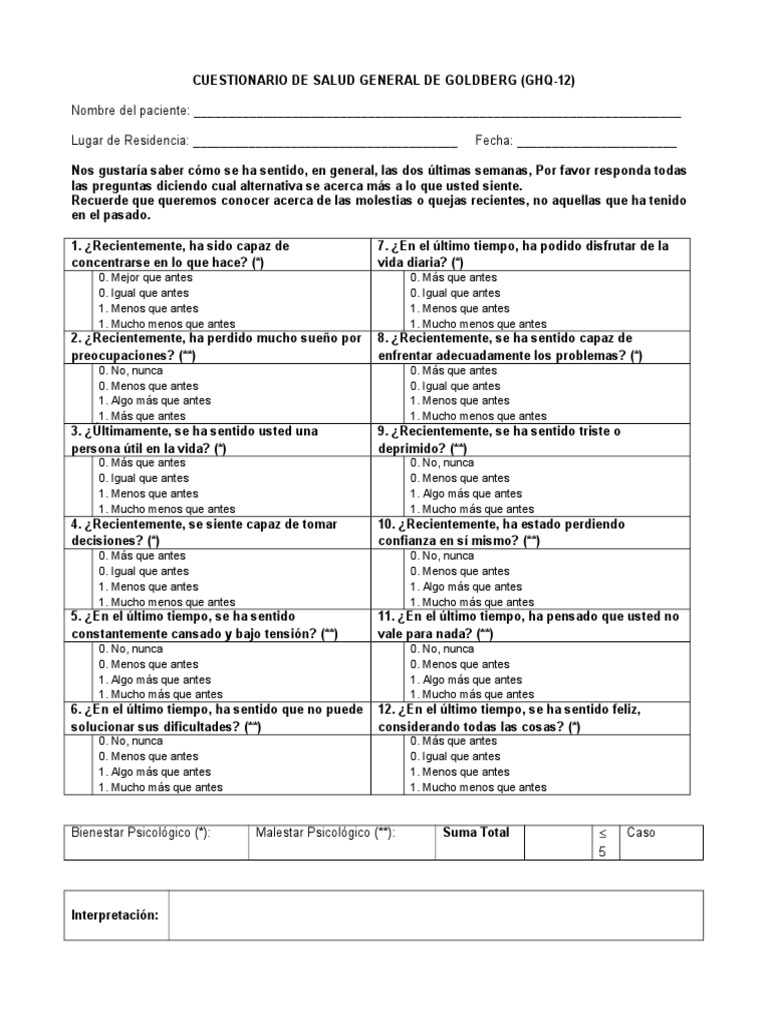 Ips - Goldberg (Ghq-12) | Cuestionario | Sicología y ciencia cognitiva