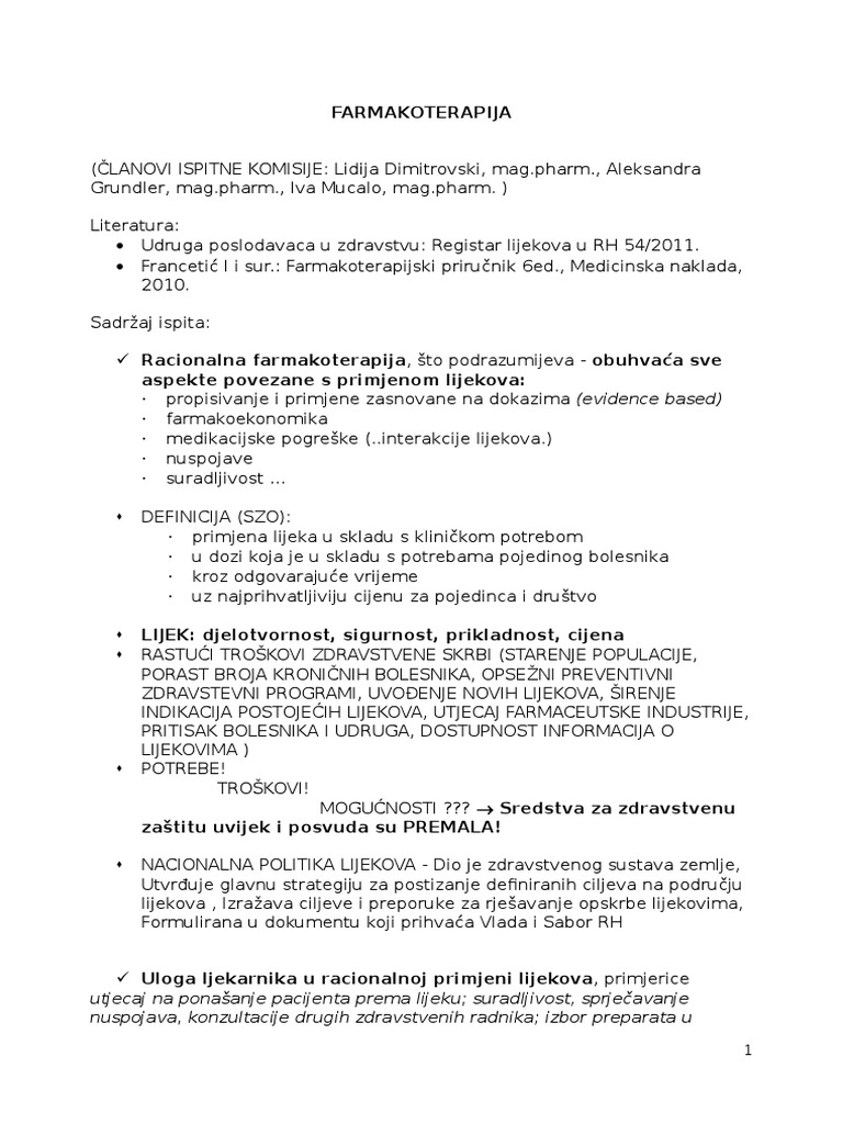 Farmakoterapija - Glavna Skripta Za Učenje | PDF