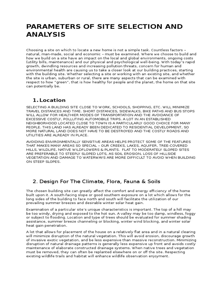Parameters of Site Selection and Analysis | Soil | Natural Environment