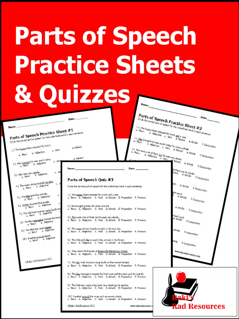 Parts of Speech Practice Sheets and Quizzes | PDF | Adverb | Adjective