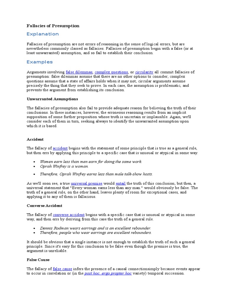 Fallacies of Presumption | PDF | Fallacy | Ambiguity