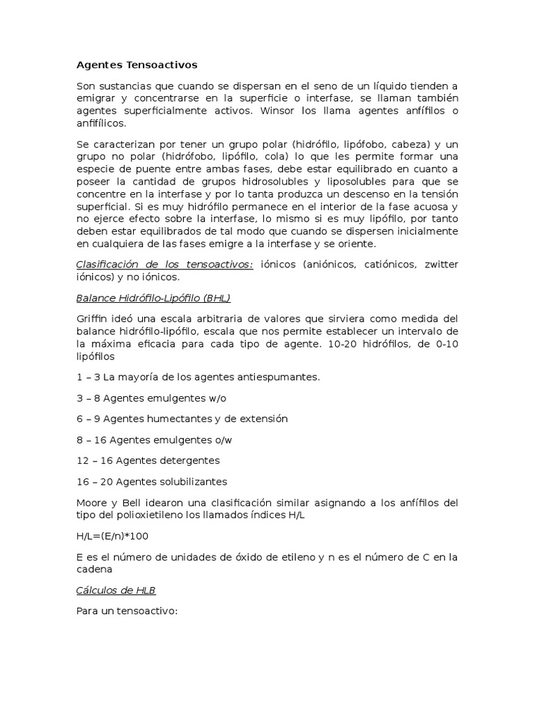 Agentes Tensoactivos: Propiedades y Aplicaciones | PDF | Tensioactivo ...