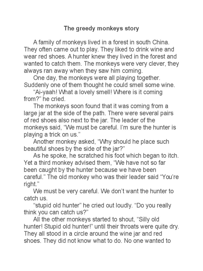 The Greedy Monkeys Story | PDF