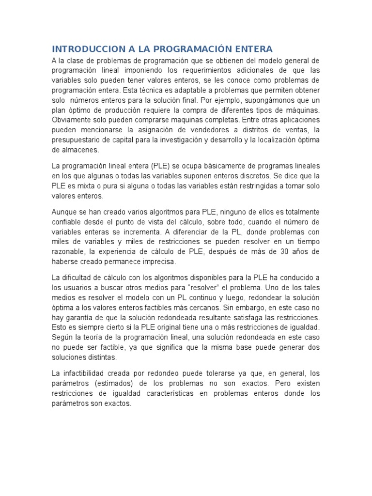 Introduccion A La Programación Entera | PDF | Programación lineal ...
