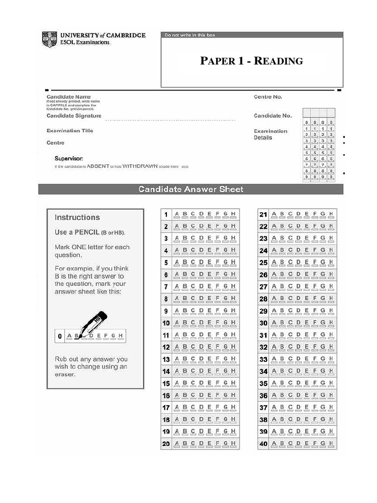 Fce Answer Sheet PDF | PDF