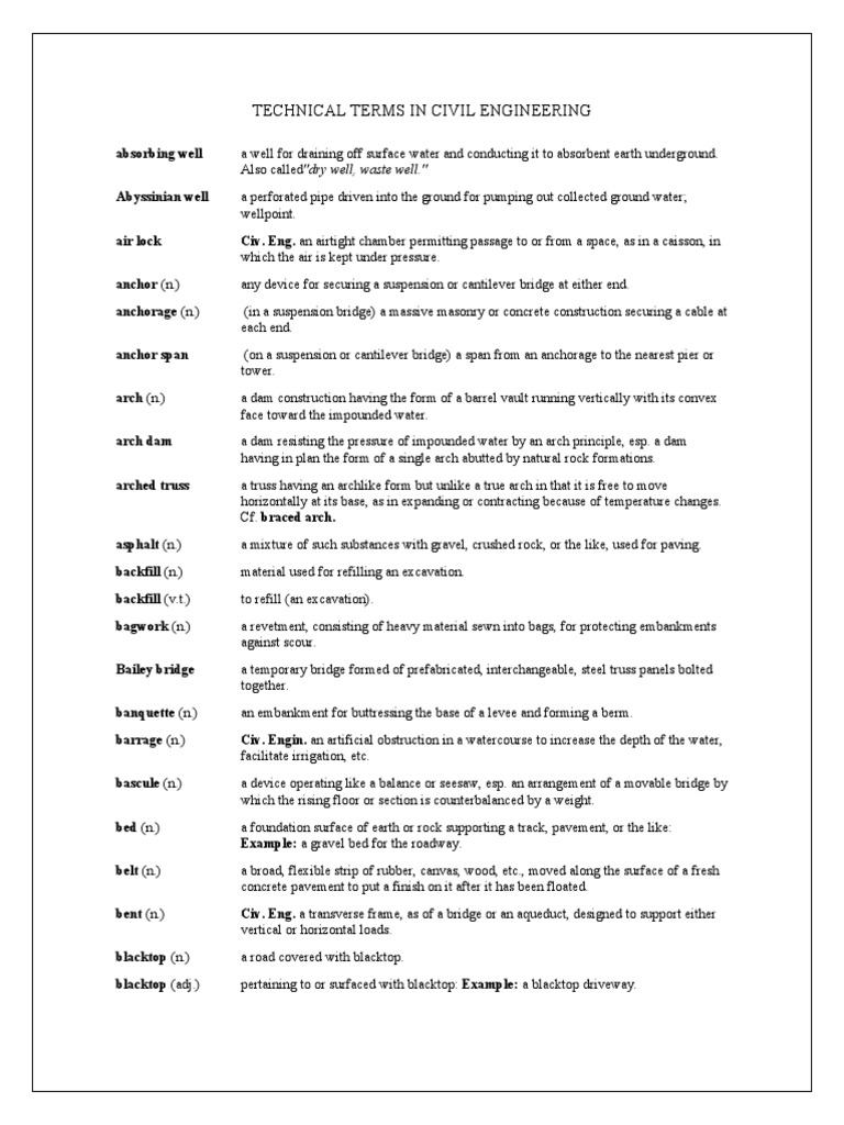 Civil Engineering Technical Terms PDF | PDF | Dam | Dredging