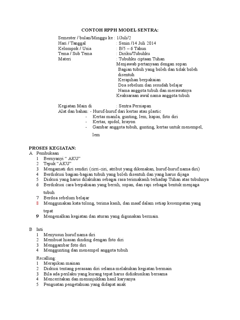 Contoh RPPH Model Sentra | PDF