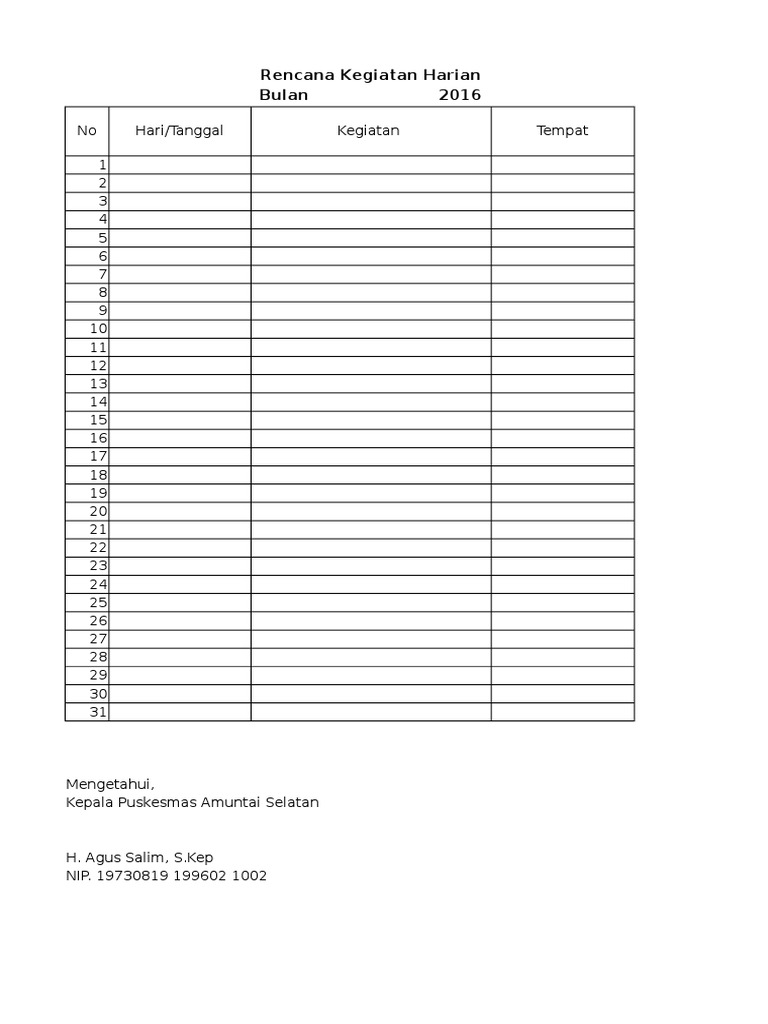 Rencana Kerja Harian | PDF | Perjalanan