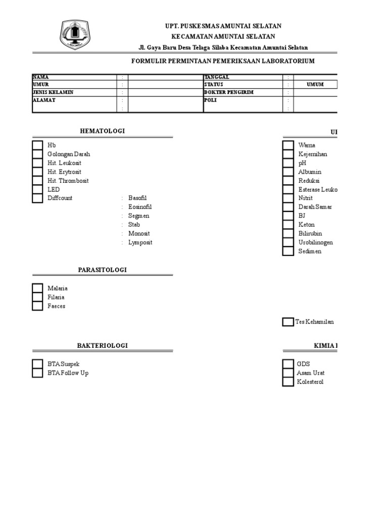 Formulir Permintaan Lab Medis | PDF