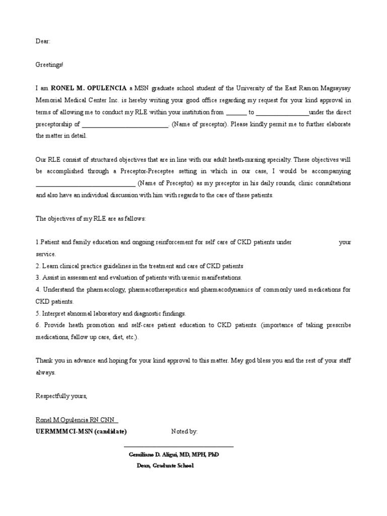 Request letter for Preceptorship..doc | Patient | Pharmacology