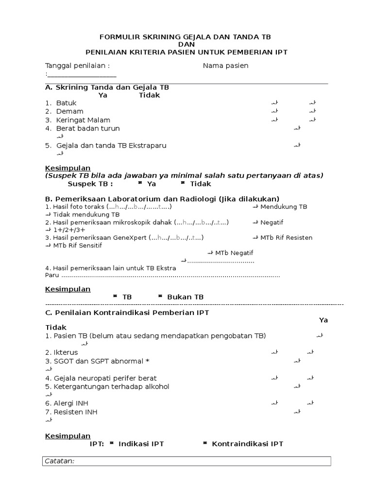 Form Skrining TB Dan Pemberian IPT | PDF