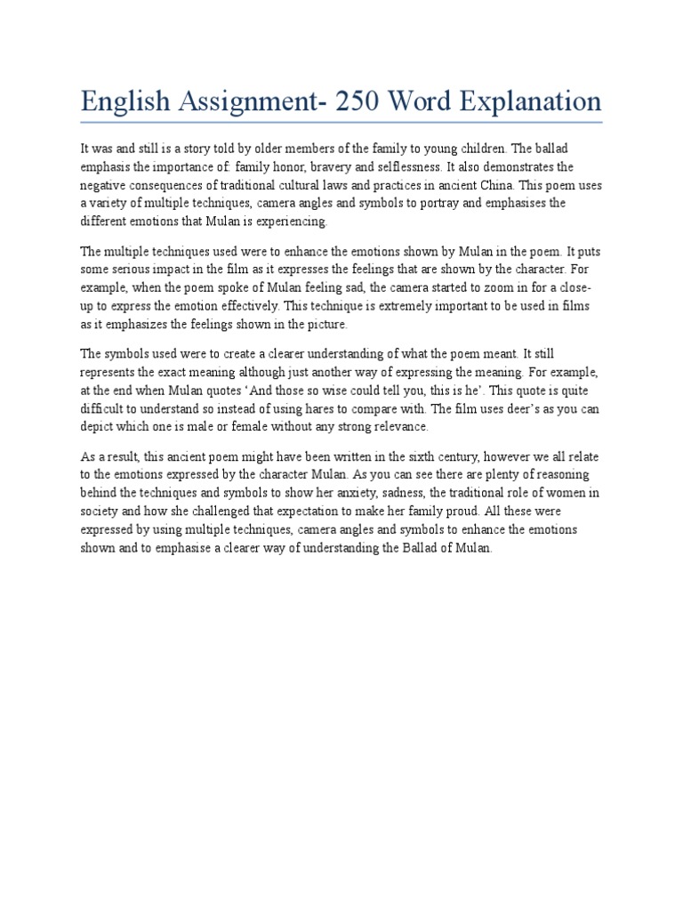 English Assignment-250 Word Explanation | PDF