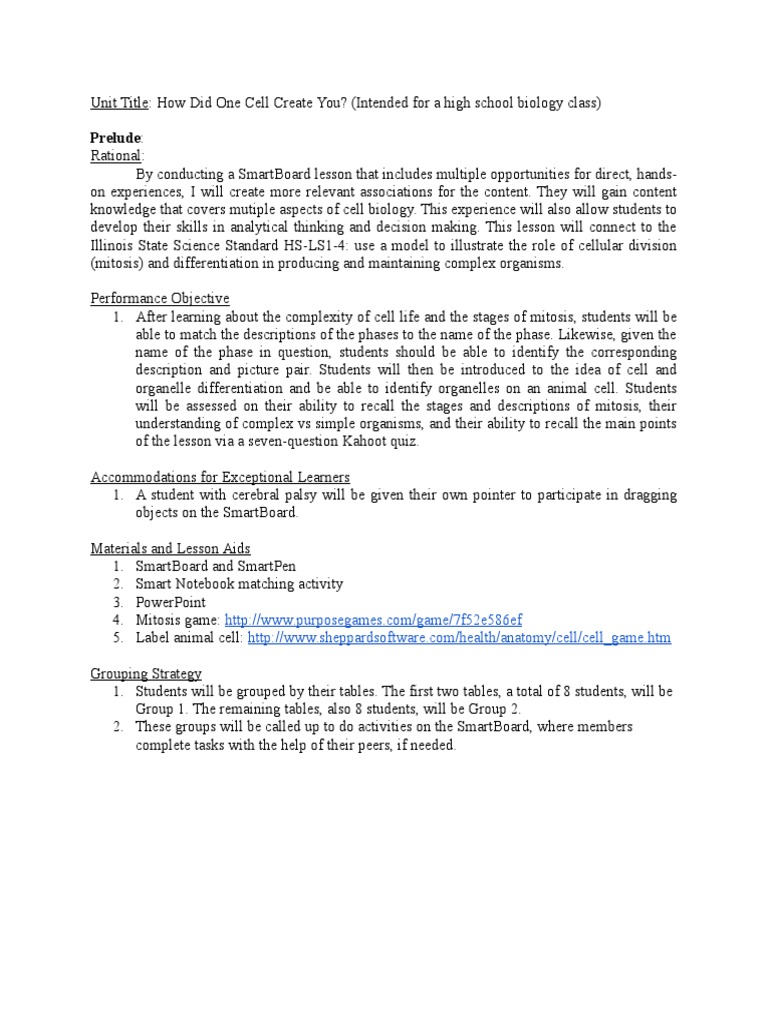 Smartboard Lesson | PDF | Cell (Biology) | Mitosis