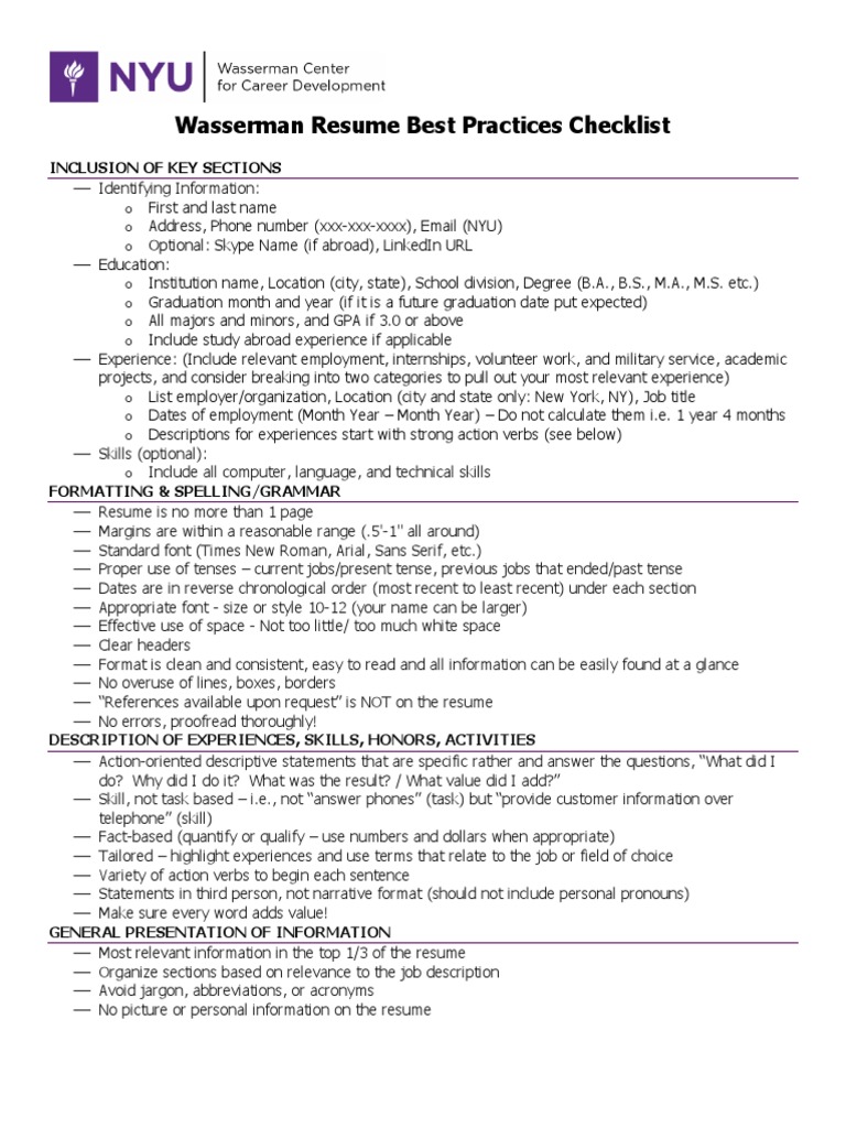 Resume Checklist PDF | PDF