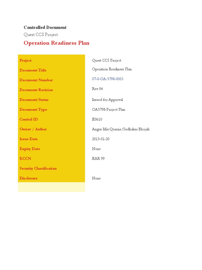 Operations Readiness Plan | Download Free PDF | Pipeline Transport ...